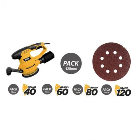 PACK LIJADORA ROTORBITAL 450W + JUEGO DE 40 LIJAS 125MM BLIM REF: PACKBLIM8